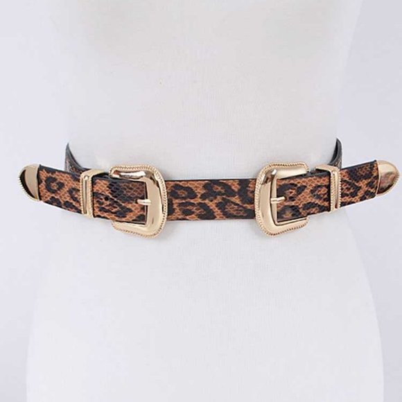 Diona J | Accessories | Plus Size Double Buckle Leopard Elastic Belt ...